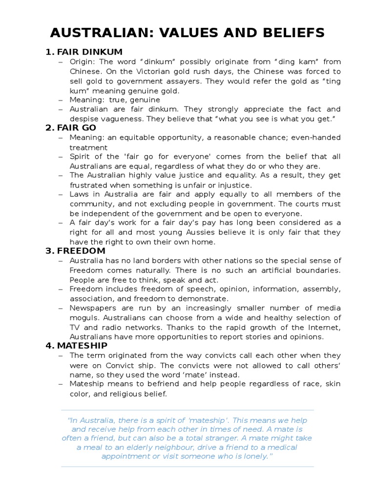 Australian Values Pdf Egalitarianism Australia