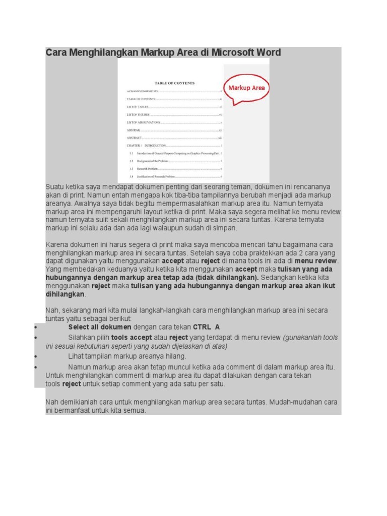 Cara Menghilangkan Markup Area Di Microsoft Word | PDF
