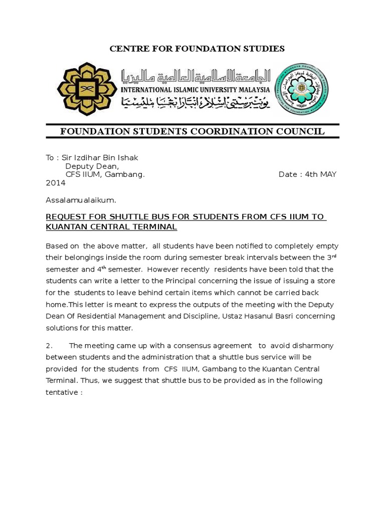 Letter For Shuttle Bas Service | PDF | Science & Mathematics