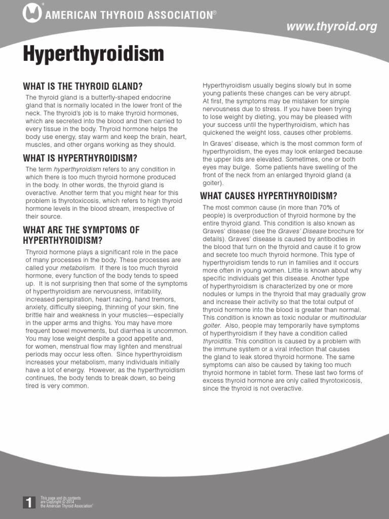 Ata Hyperthyroidism Brochure | PDF | Hyperthyroidism | Thyroid