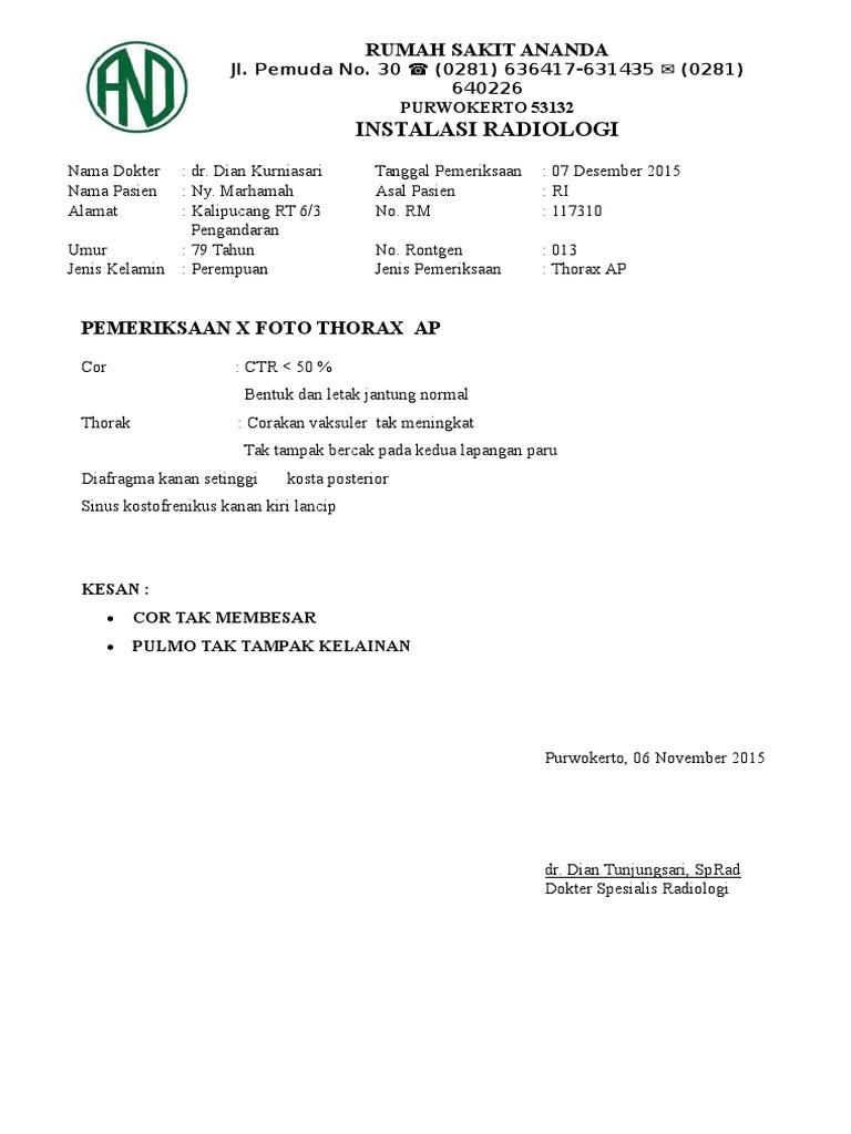 Form Bacaan Thorax | PDF