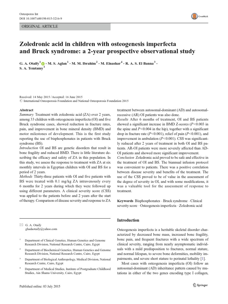 Zoledronic Acid in Children With Osteogenesis Imperfecta | PDF ...