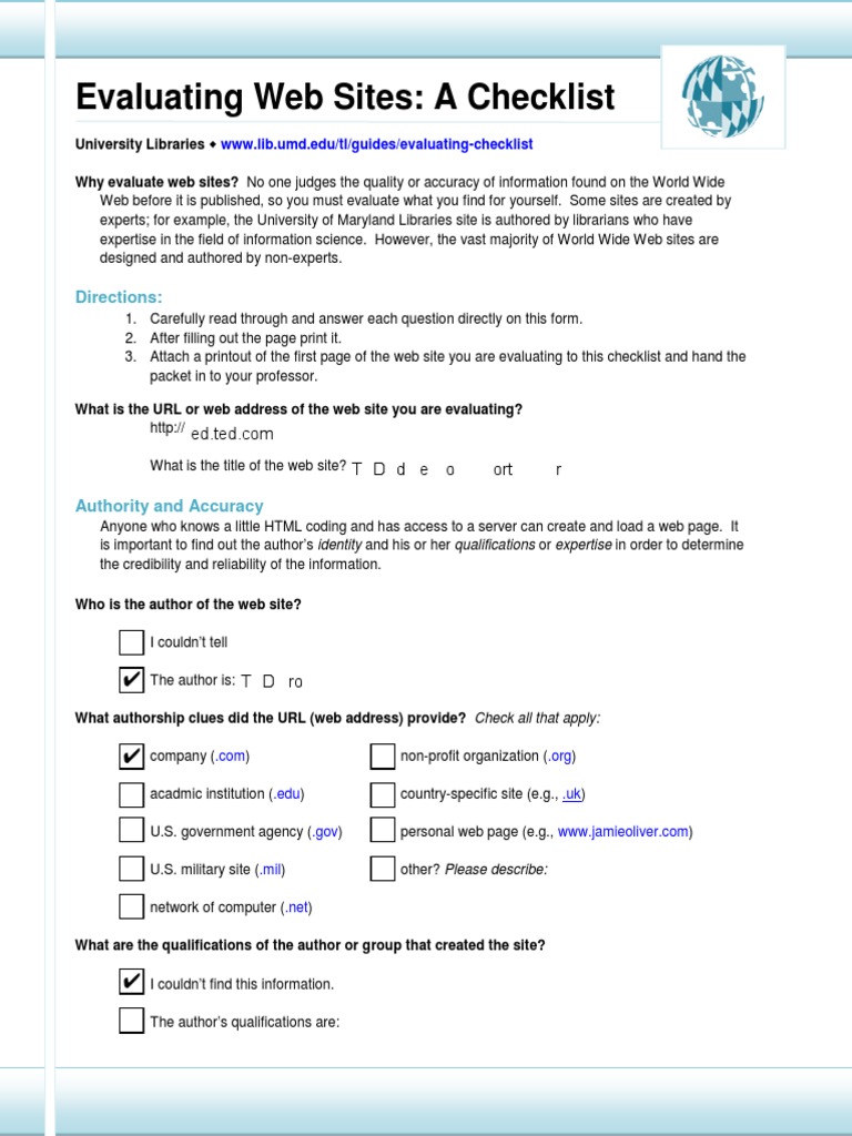Website Evaluation Rubric | PDF