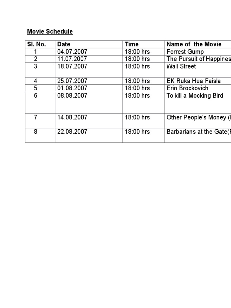 Movie Schedule Sl. No. Date Time Name of The Movie | PDF