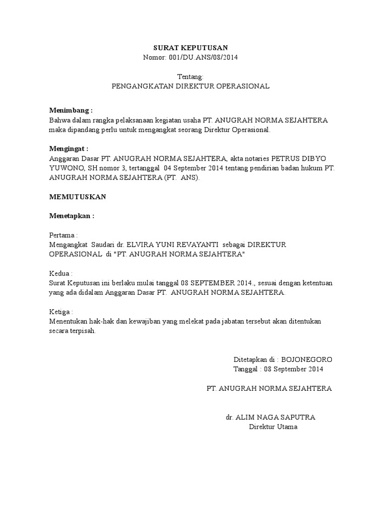 SURAT KEPUTUSAN Pengangkatan Direktur | PDF