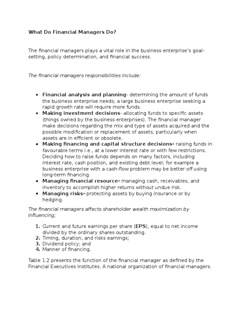 What Do Financial Managers Do | Download Free PDF | Financial Capital ...