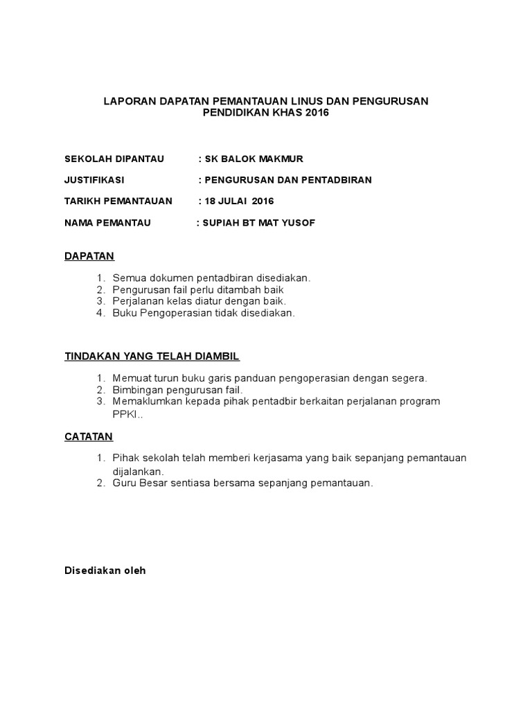 Contoh Laporan Dapatan Pemantauan | PDF | Kesehatan Holistik