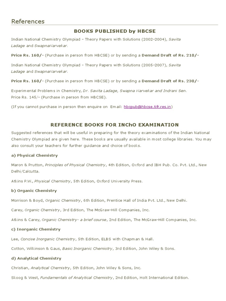 HBCSE Books and Reference Materials for Chemistry Olympiad Exams | PDF ...