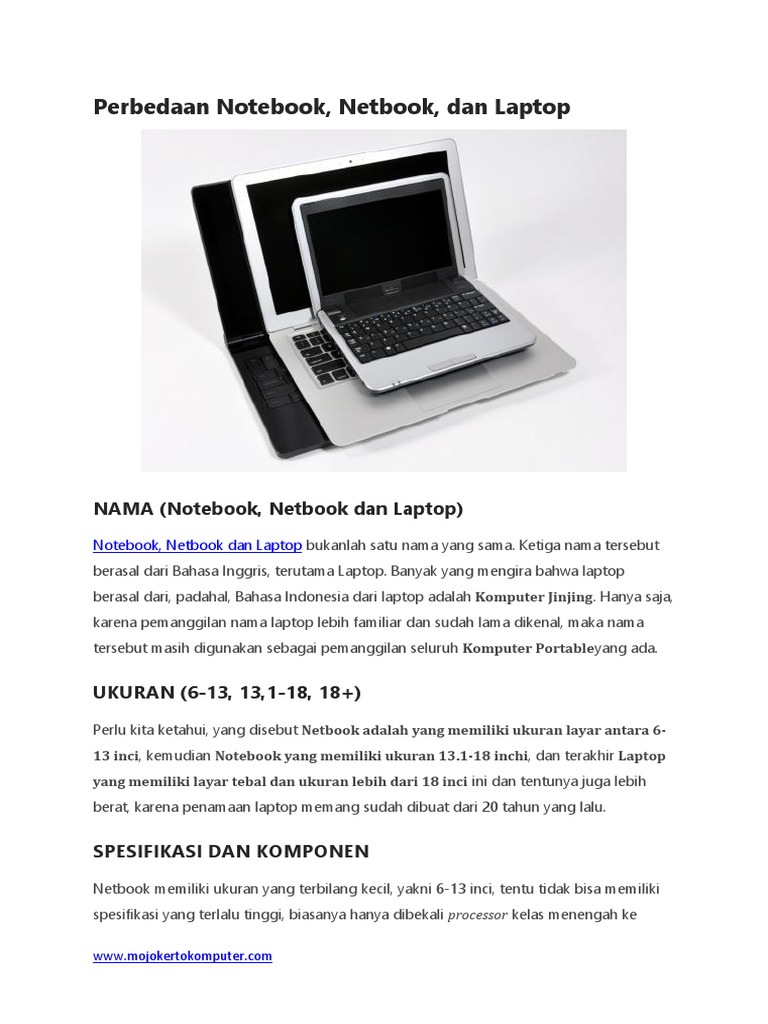 Perbedaan Laptop, Notebook, Netbook | PDF