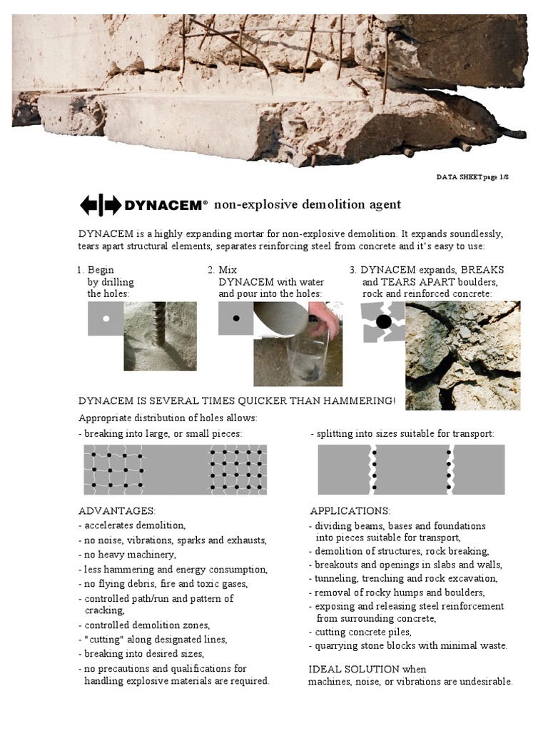 Non Explosive Demolition Agent Dynacem Data Sheet | PDF | Demolition ...
