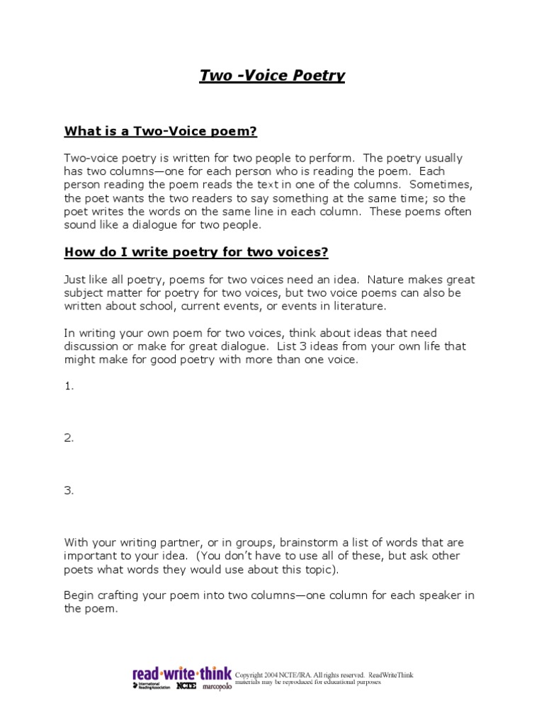 Two-Voice Poetry Guide | PDF