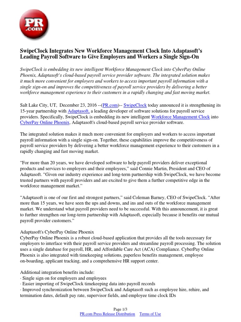 SwipeClock Integrates New Workforce Management Clock Into Adaptasoft's ...