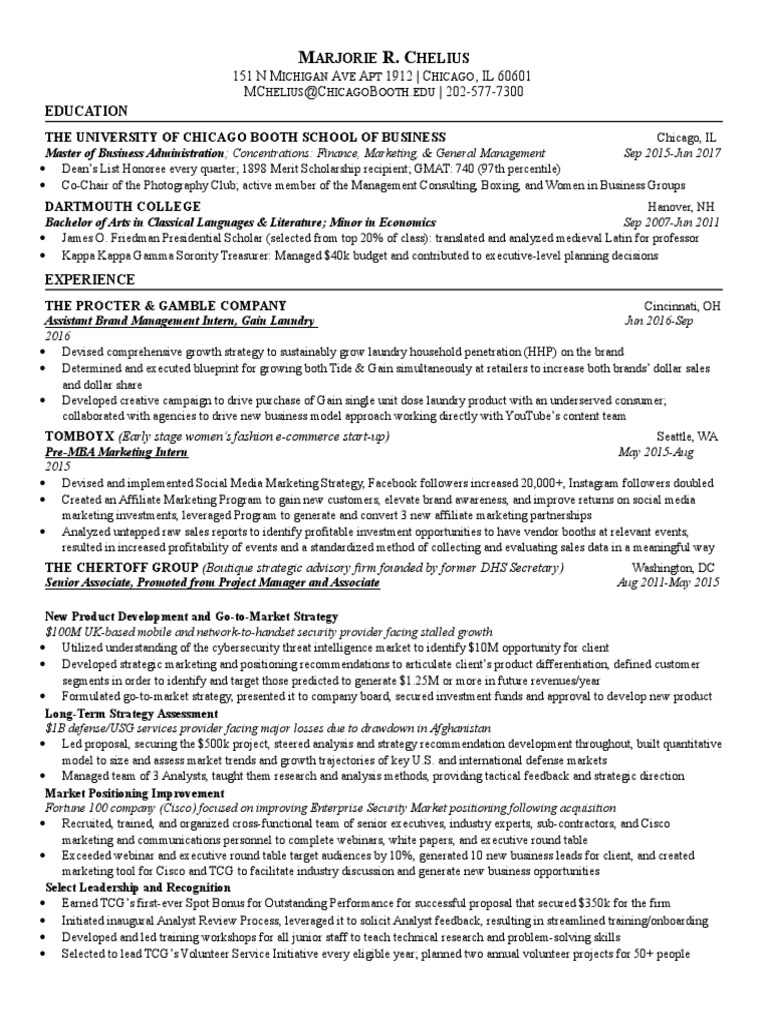 Marjorie Chelius - September 2016 Resume | PDF | Marketing Strategy ...
