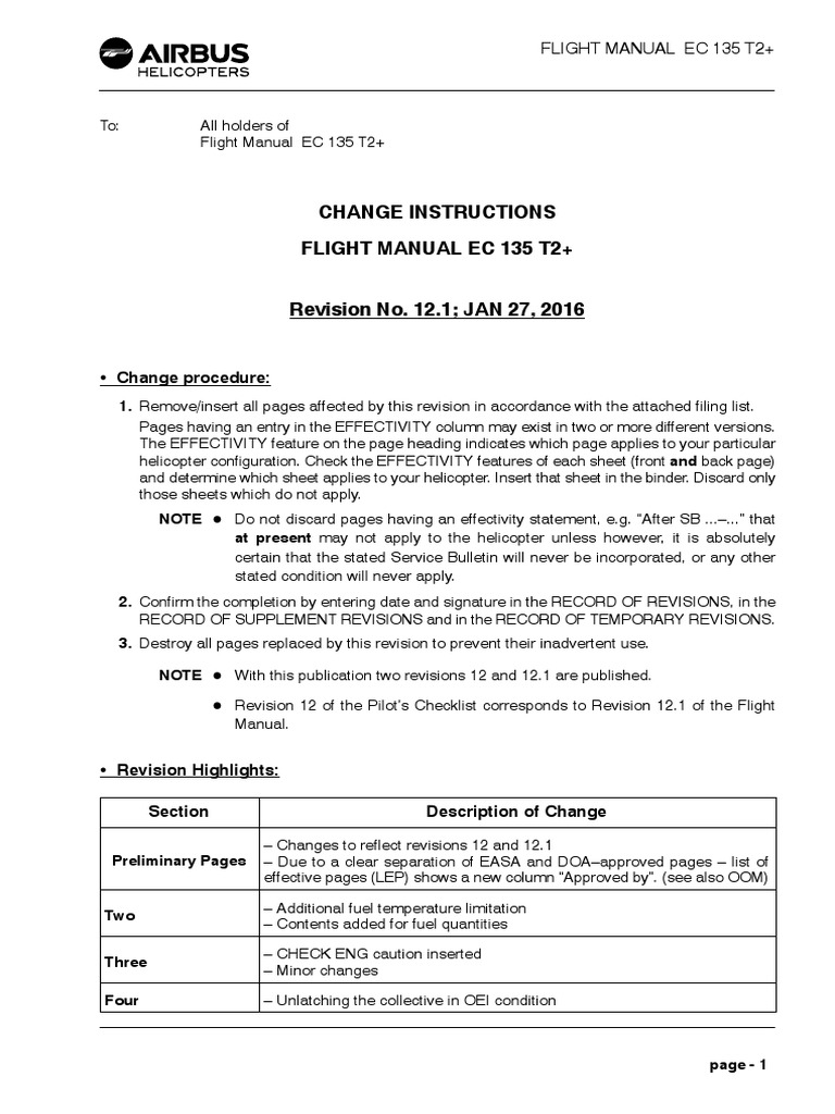 Ec135 T2-Plus FLM en 2016.01.27 D1 | PDF | Jet Fuel | Helicopter Rotor