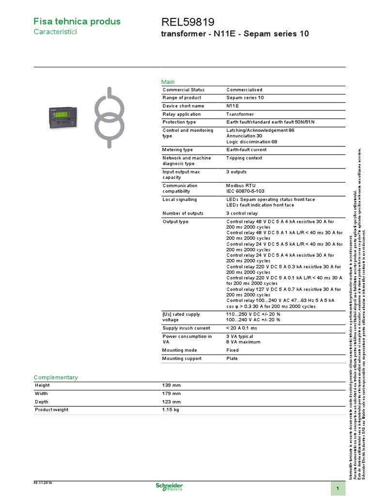 Sepam Series 10 REL59819 | PDF | Hertz | Relay