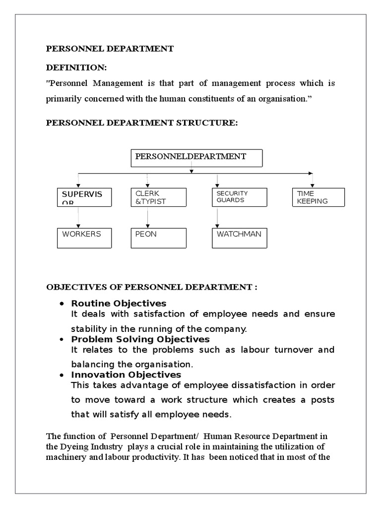 Personnel Department Definition:: Supervis OR | PDF | Career & Growth ...