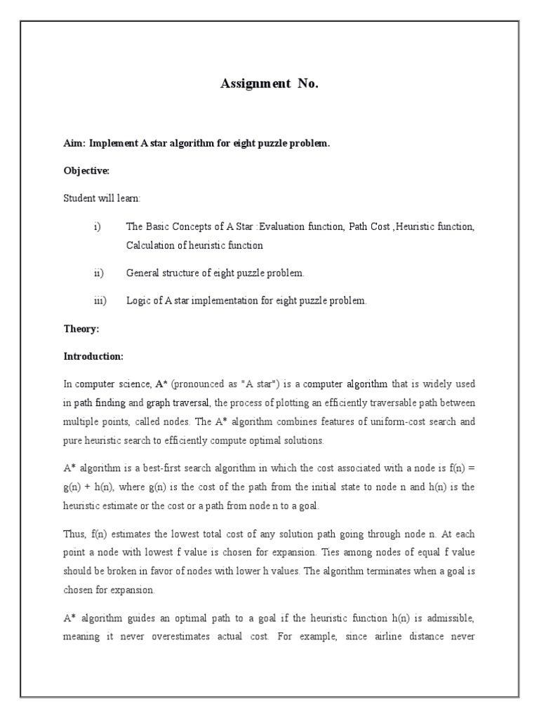 Assignment No.: Aim: Implement A Star Algorithm For Eight Puzzle ...