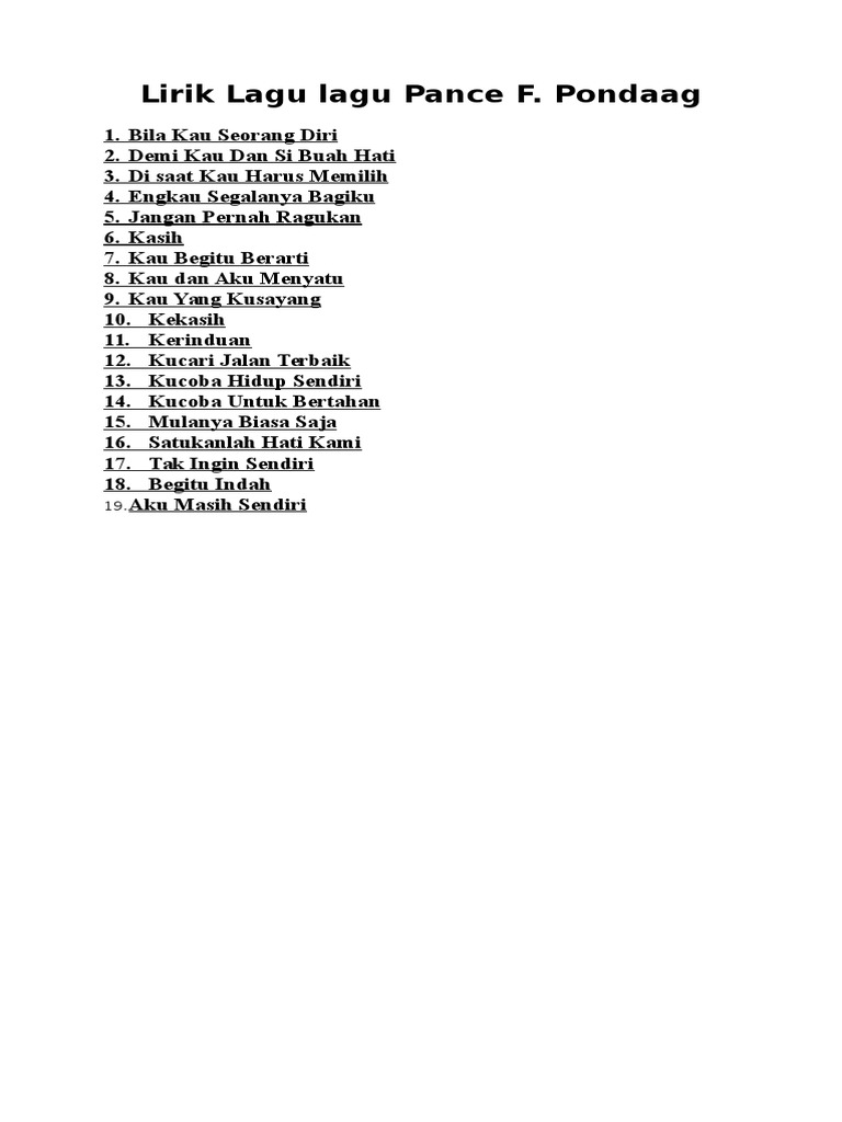 Lirik Lagu Lagu Pance F | PDF