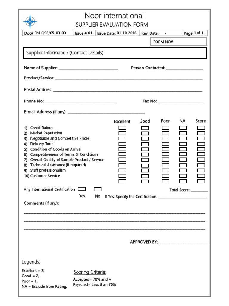 Supplier Evaluation Form | PDF