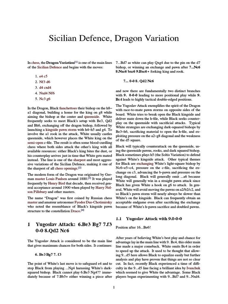 Sicilian Defence, Dragon Variation | Chess | Board Games