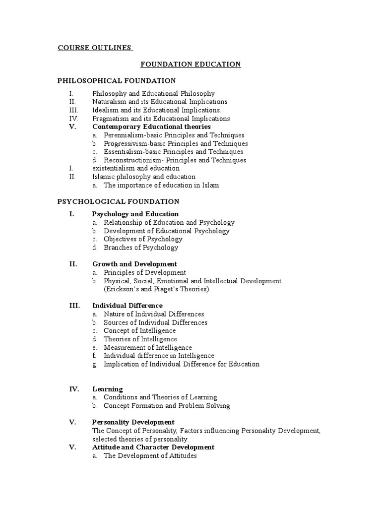 Course Outline Foundation Education M.ed | Intelligence | Concept