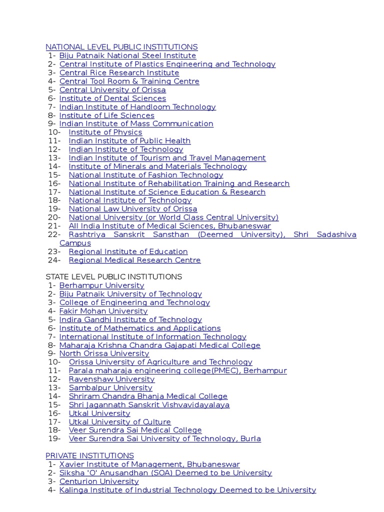 National and State Education Institutions in Odisha | PDF