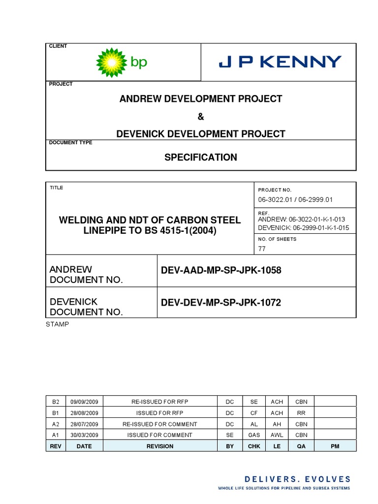 Dev-Aad-mp-sp-jpk-1058 Rev b2 Welding and NDT of Cs Linepipe To Bs 4515 ...