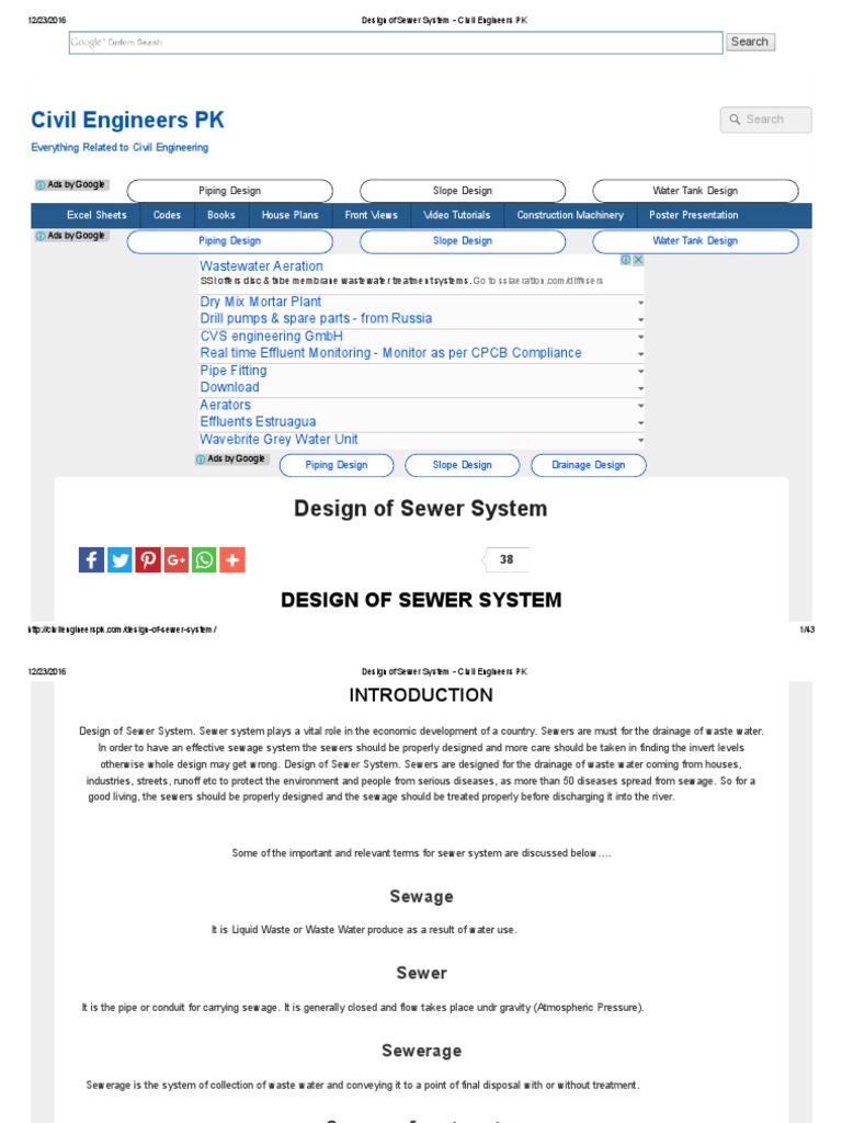 Design of Sewer System - Civil Engineers PK | PDF | Sanitary Sewer ...