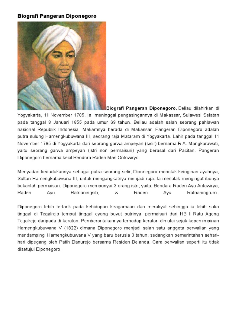 Biografi Pangeran Diponegoro | PDF