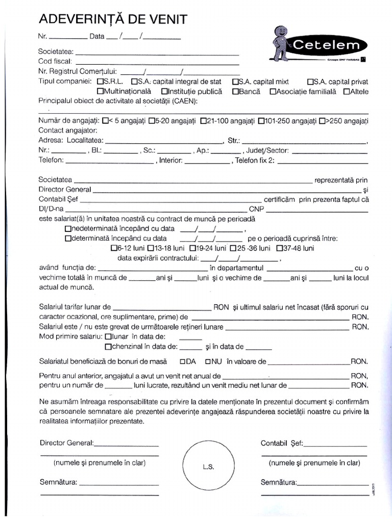 Adeverinta Venit CETELEM | PDF