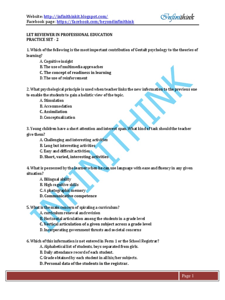 Professional Education Set 2 | PDF | Test (Assessment) | Learning