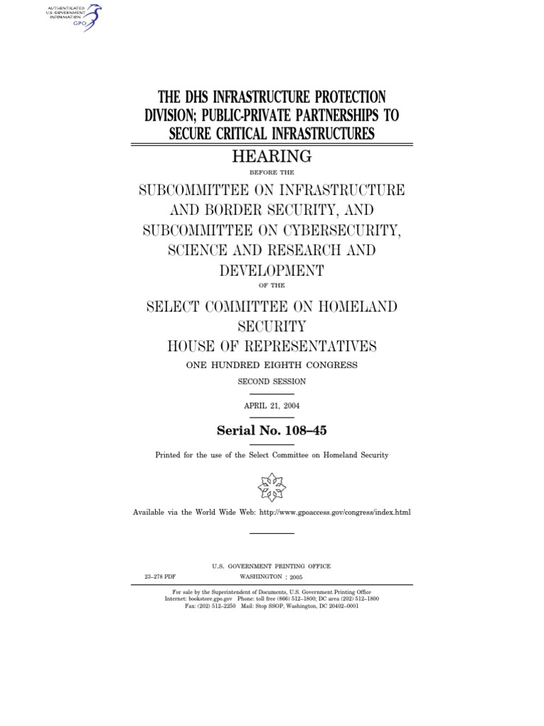 House Hearing, 108TH Congress - The DHS Infrastructure Protection ...