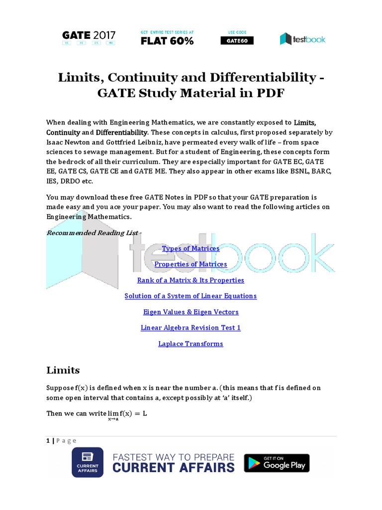 Limits, Continuity & Differentiability Guide | PDF | Derivative | Continuous Function
