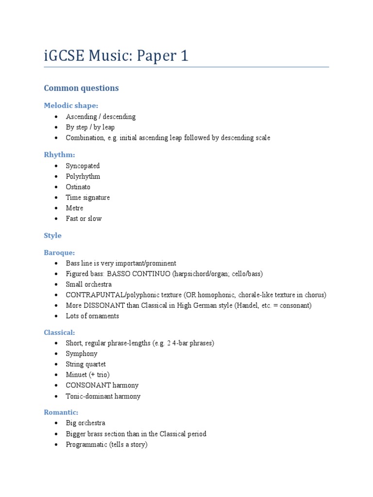 iGCSE Music | PDF | Classical Period (Music) | Compositions For Orchestra