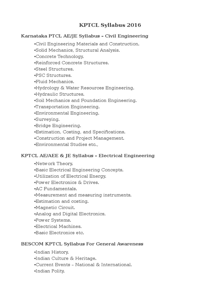 KPTCL Syllabus | PDF