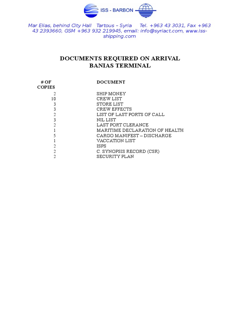 04 Banias Terminal - Arrival Docs | PDF