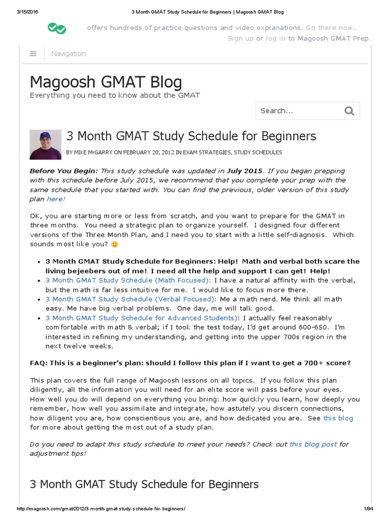 3 Month GMAT Study Schedule For Beginners - Magoosh GMAT Blog PDF | PDF ...