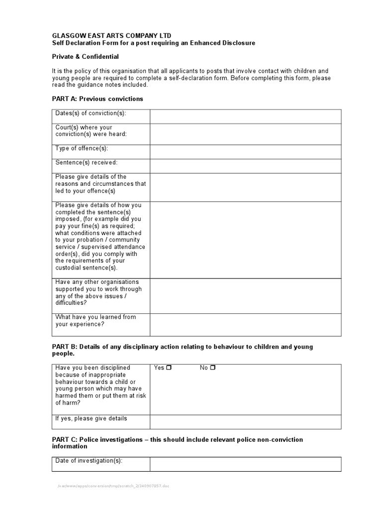 GEAC Self Declaration Form | PDF | Crime & Violence | Crime Thriller