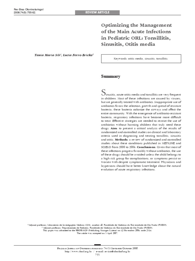 Optimizing The Management of The Main Acute Infections in Pediatric ORL ...