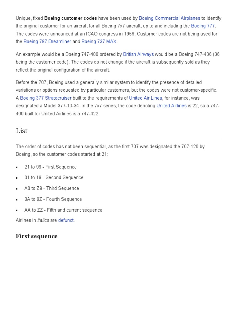 List of Boeing Customer Codes - Wikipedia | PDF