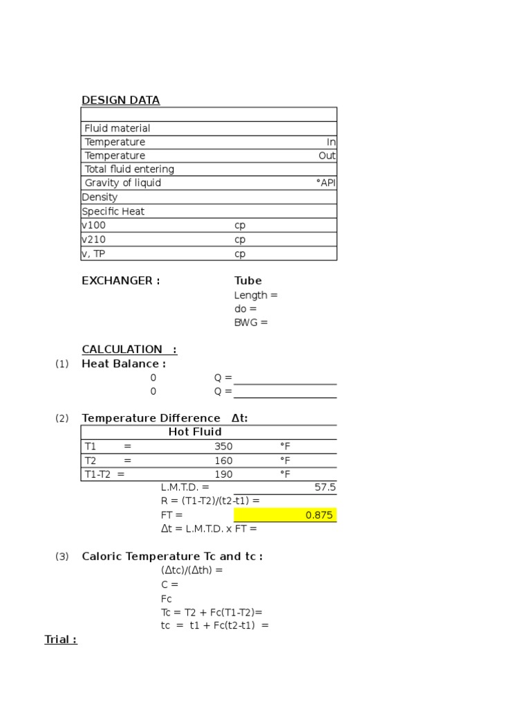 (Kern Metode) Design Data: Shell and Tube Heat Exchanger Sizing | PDF