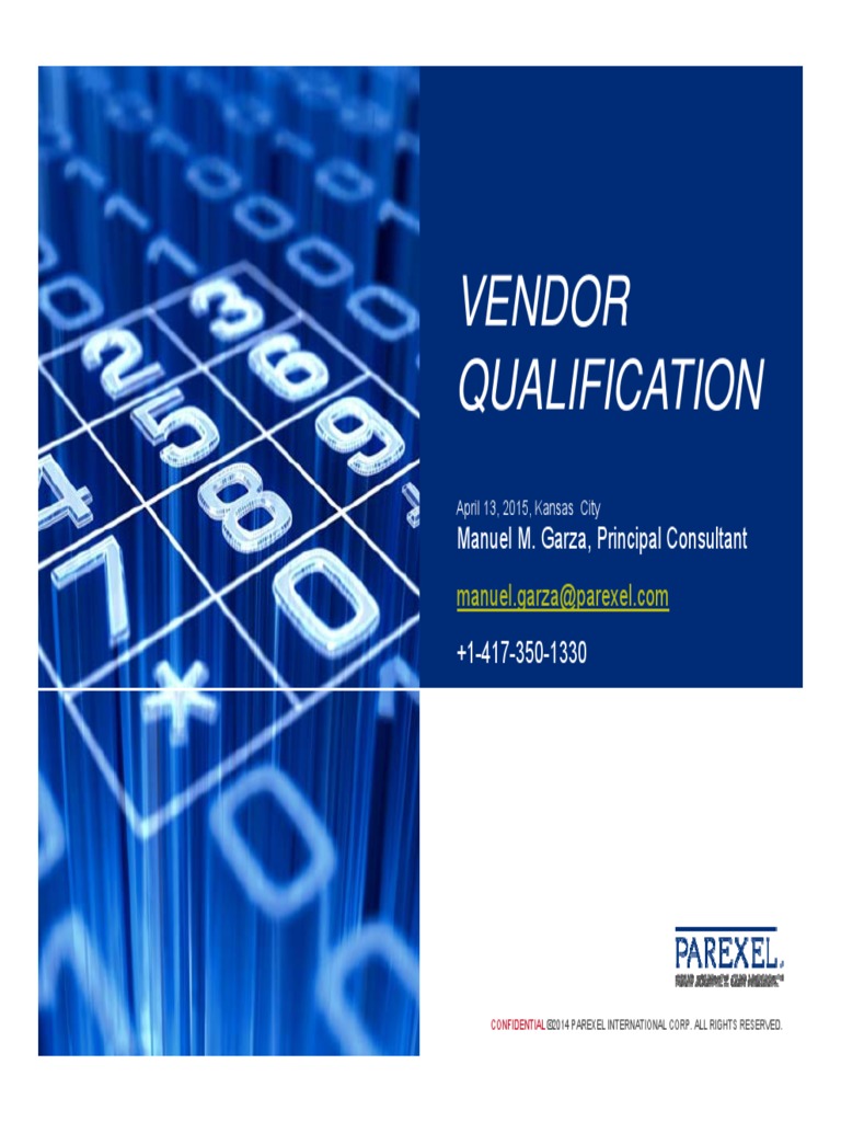 Vendor Qualification 2016 | Verification And Validation | Quality Assurance