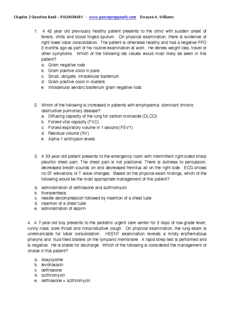 PANCE Prep Pearls Pulmonary Questions PDF | PDF