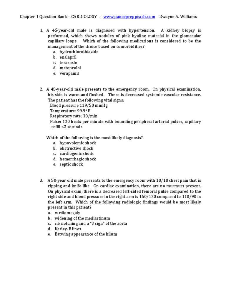 Cardiology Question Bank for PANCE Prep | PDF | Shock (Circulatory ...