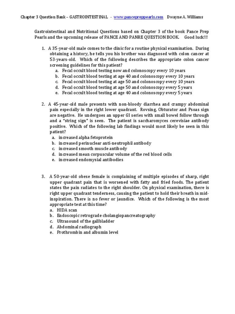 PANCE Prep Pearls GI Questions.pdf | Esophagus | Crohn's Disease