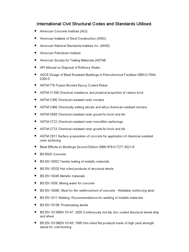 Civil Structural International Codes and Standards Utilised | PDF ...