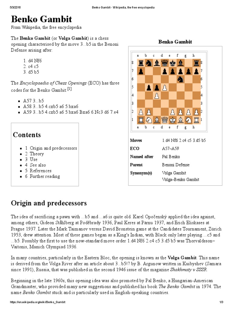 Benko Gambit - Wikipedia, The Free Encyclopedia | PDF | Game Theory ...