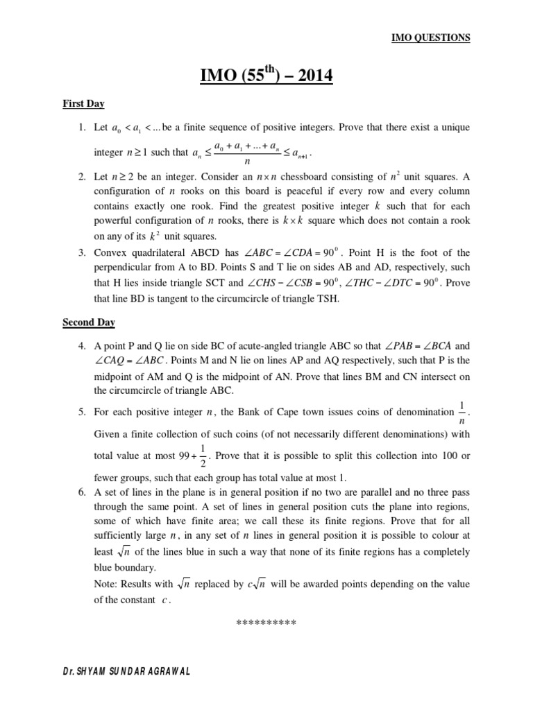 First Day: Imo Questions | PDF