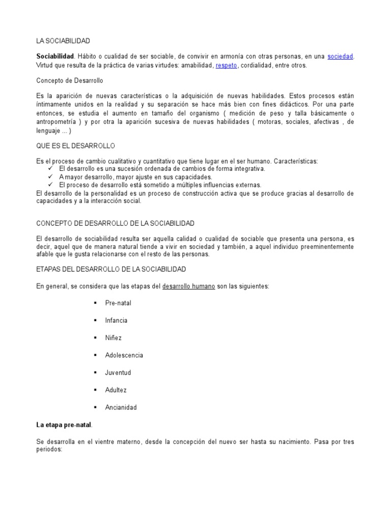 Etapas del Desarrollo de la Sociabilidad | PDF | Adultos | Socialización