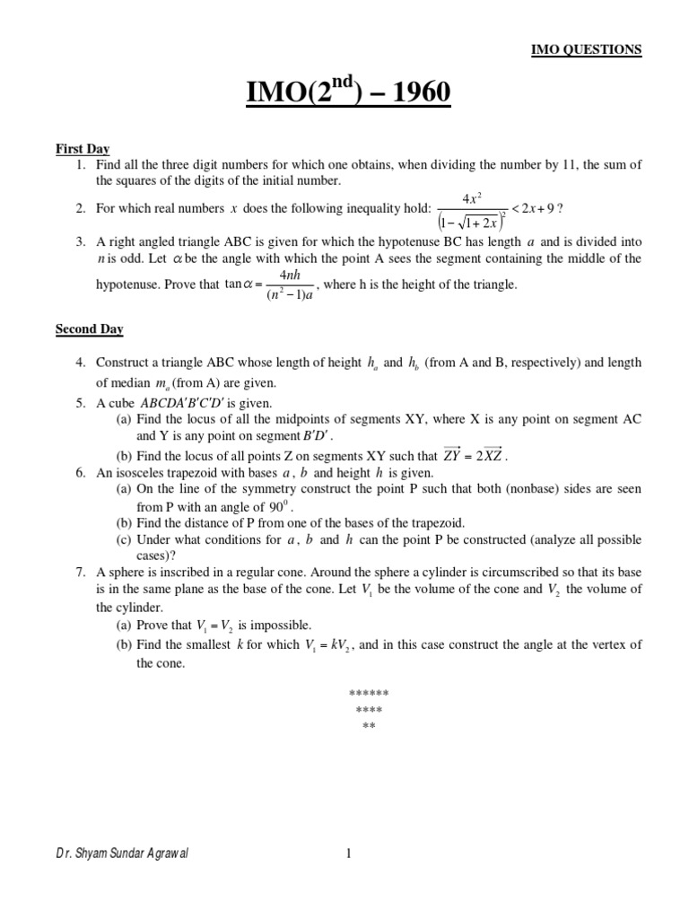 Imo Questions: D C B A Abcd D B | PDF